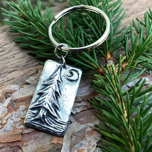 Pine Tree Keychain, Evergreen Forest Key Ring, Rustic Handmade Pewter ...