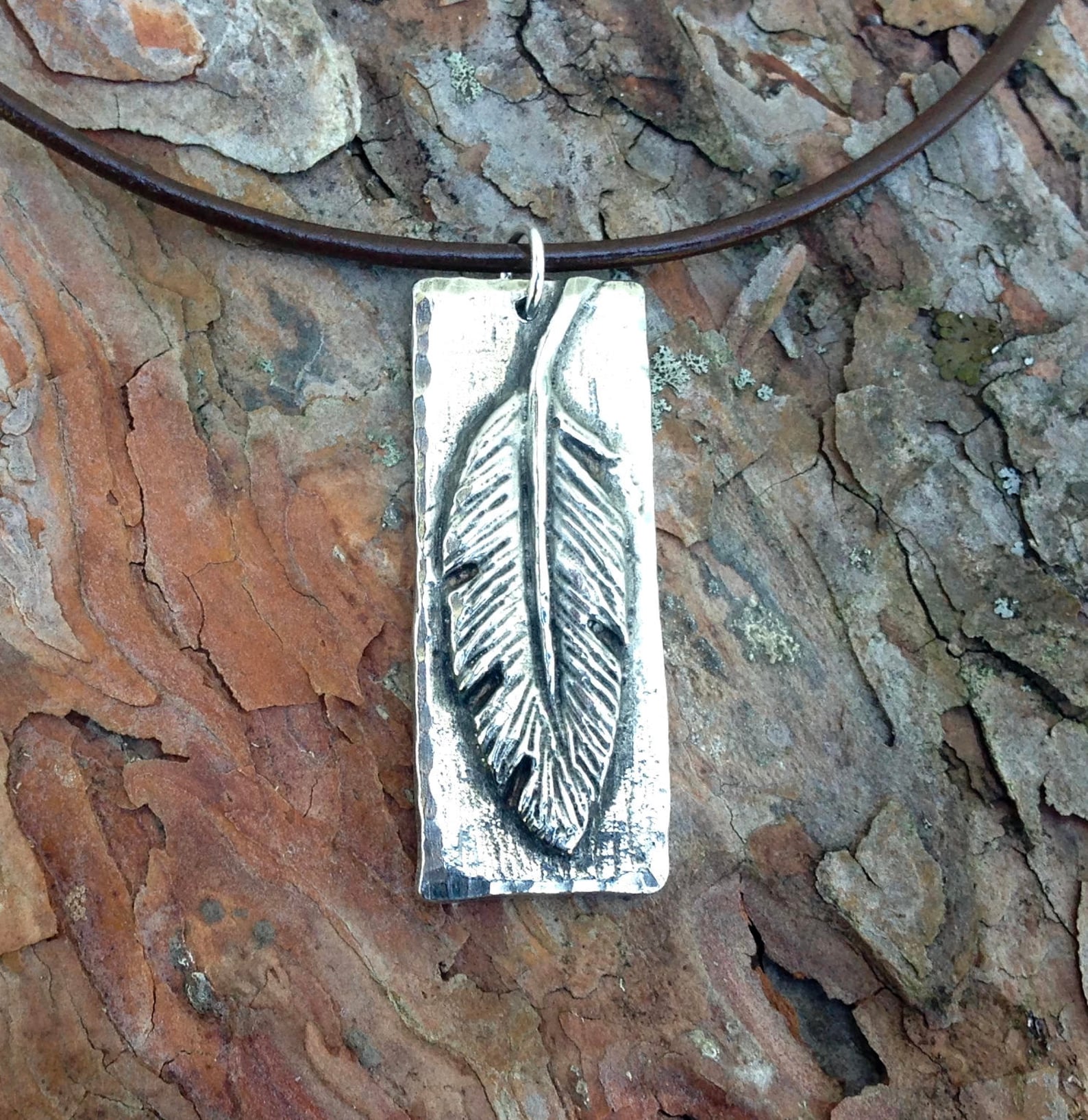 Feather Necklace Feather Bar Pendant Rustic Jewelry Hand | Etsy