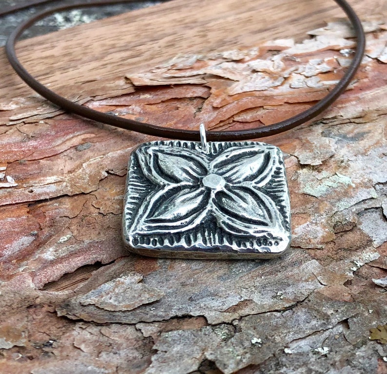 Flower Necklace Floral Pendant Hand Cast Pewter Rustic - Etsy