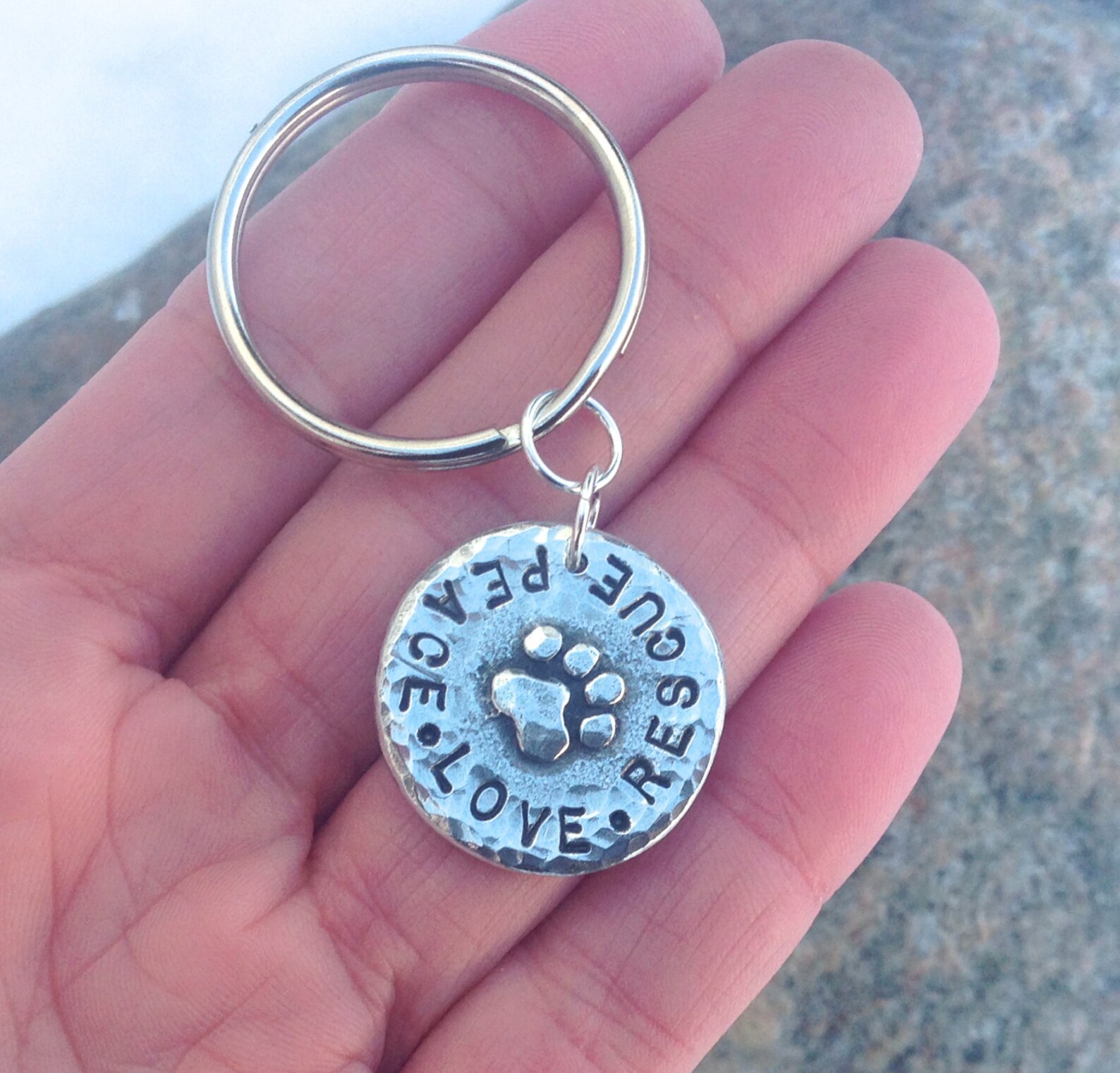 Peace Love Rescue Keychain or Peace Love Adopt Key Ring - Personalized ...