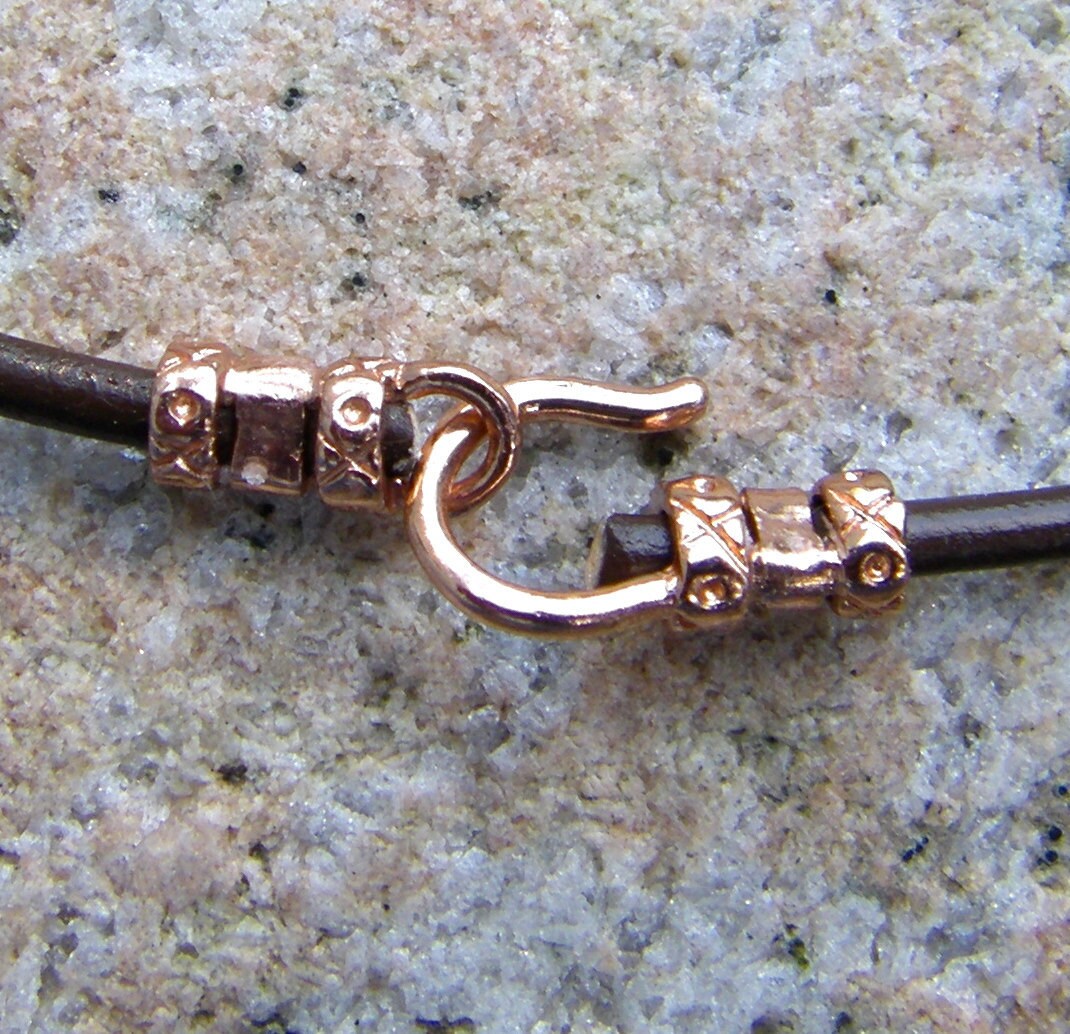 Brown or Black Leather Cord with Copper Clasp, 2mm, Hook and Loop Clasp ...