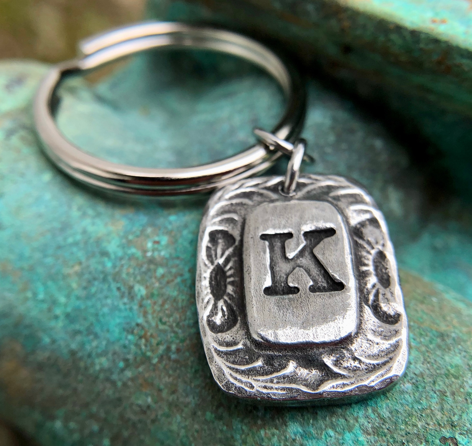 Western Monogram Keychain Key Ring Hand Cast Pewter Hand | Etsy