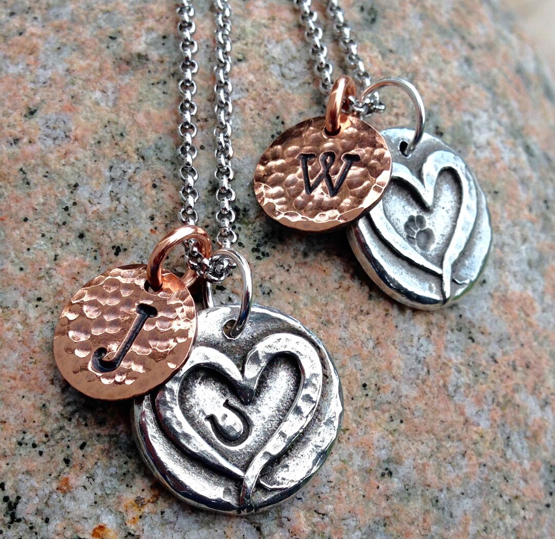 Hoof Print or Paw Print on Heart Necklace, Rustic Jewelry, Mixed Metal ...