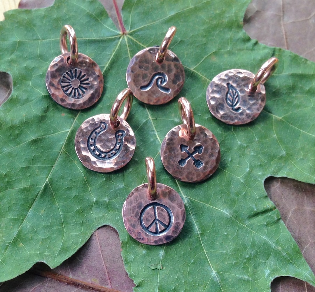 Tiny Hammered Copper Tag, Design Charm, Hand Stamped, You Pick Design ...