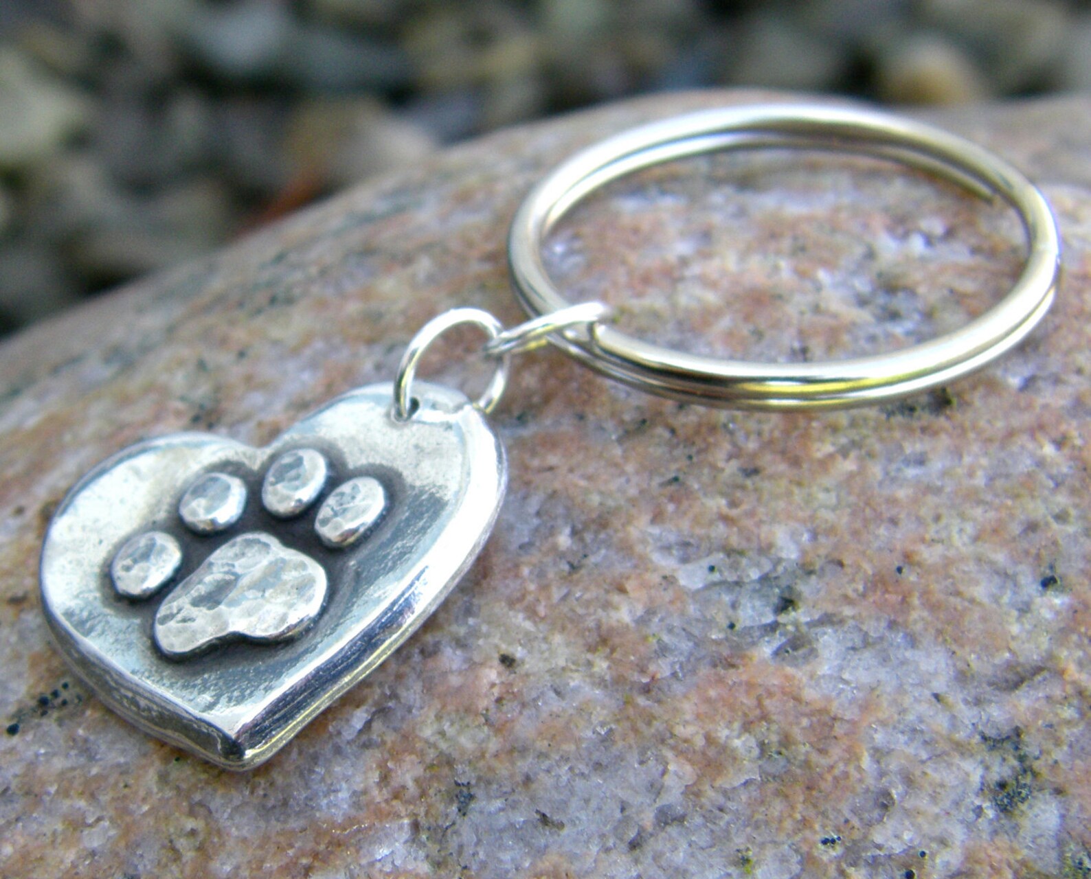Paw Print on My Heart Keychain, Rustic Handmade Pet Love Key Ring, Dog ...