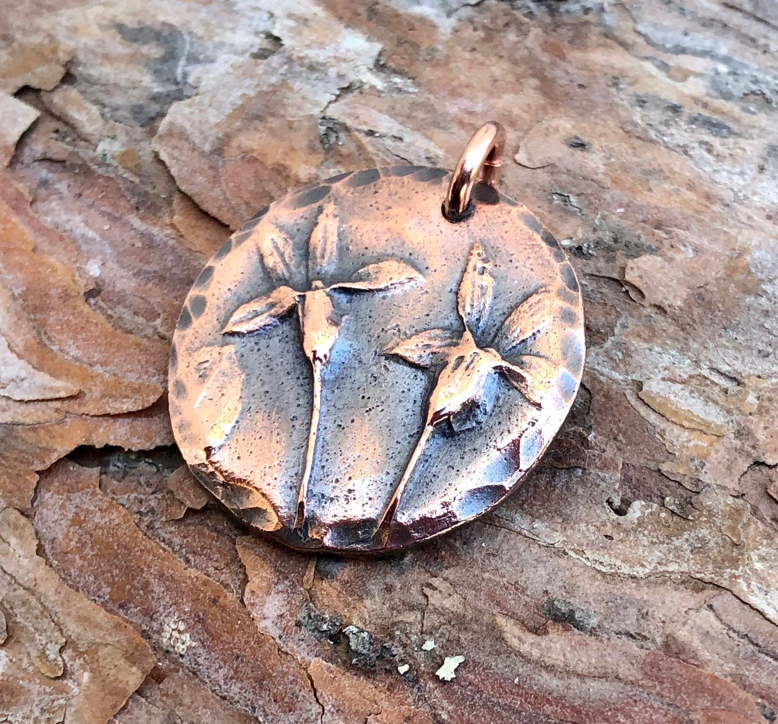 Copper Spring Flower Pendant, Wildflower Nature Jewelry