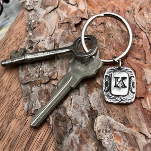 Western Monogram Keychain, Key Ring, Hand Cast Pewter, Hand Hammered ...