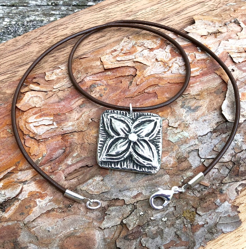 Flower Necklace Floral Pendant Hand Cast Pewter Rustic - Etsy
