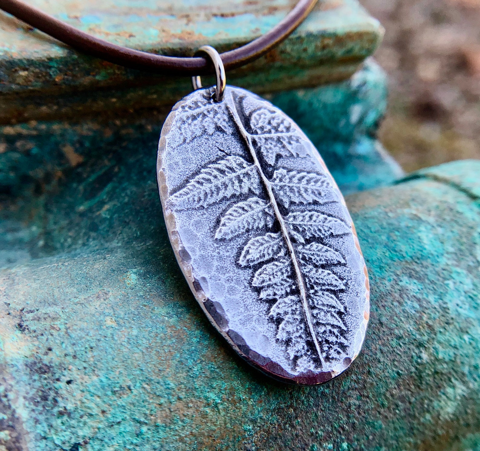 Fern Necklace, Oval Botanical Pendant, Rustic Hand Cast Pewter, Hand ...