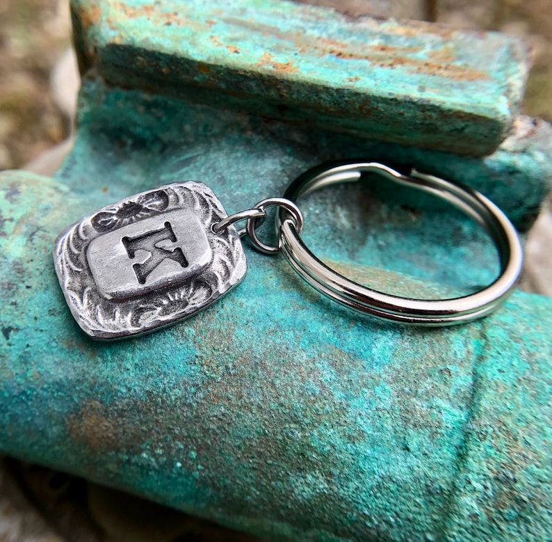 Western Monogram Keychain Key Ring Hand Cast Pewter Hand - Etsy