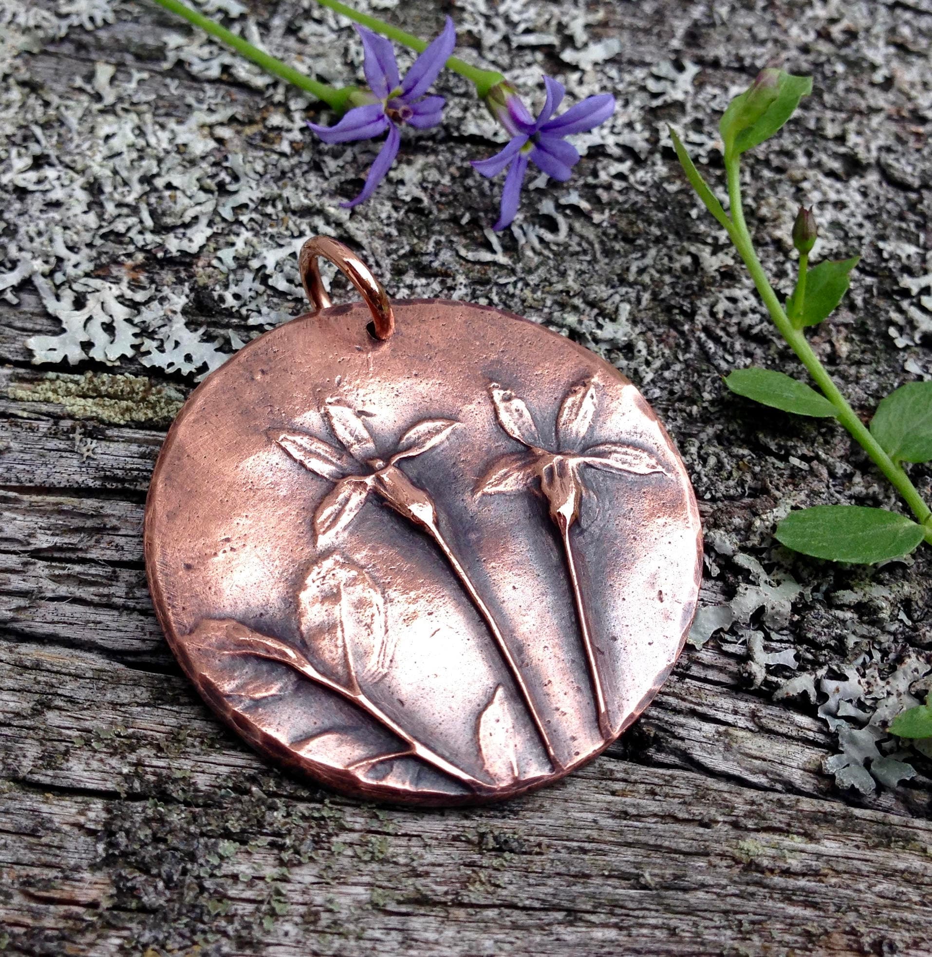 Copper Flower Pendant, Wildflower Nature Jewelry