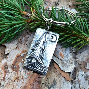 Pine Tree Keychain, Evergreen Forest Key Ring, Rustic Handmade Pewter ...