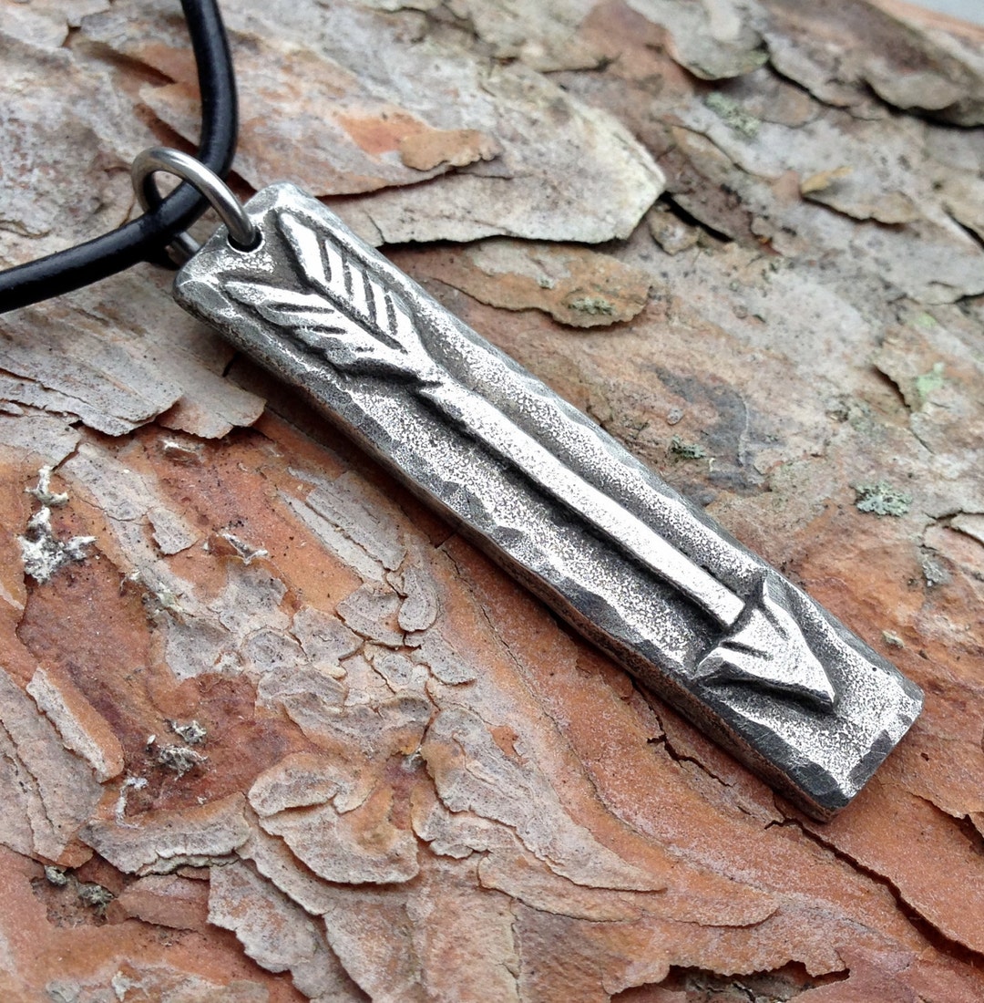 Arrow Necklace, Rustic Arrow Pendant, Hand Hammered, Thin Bar Necklace ...