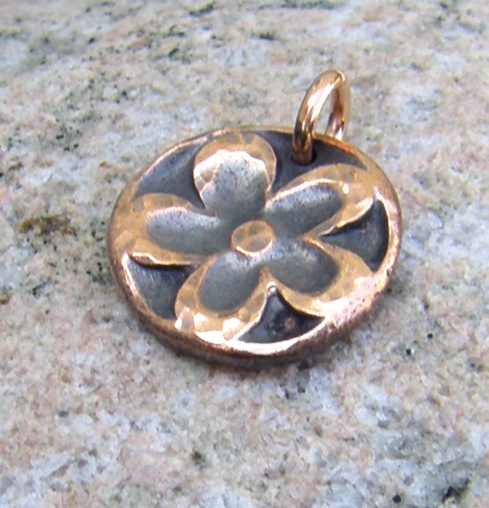 Copper Flower Pendant or Charm Hammered Oxidized Rustic - Etsy