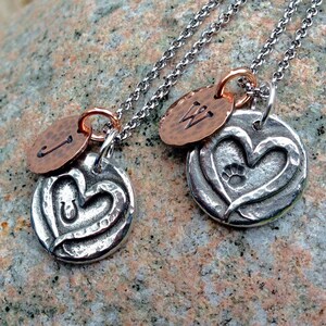 Hoof Print or Paw Print on Heart Necklace, Rustic Jewelry, Mixed Metal ...