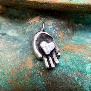 Hand Holding Heart Pendant, Share Kindness Charm, Hand Cast Pewter ...