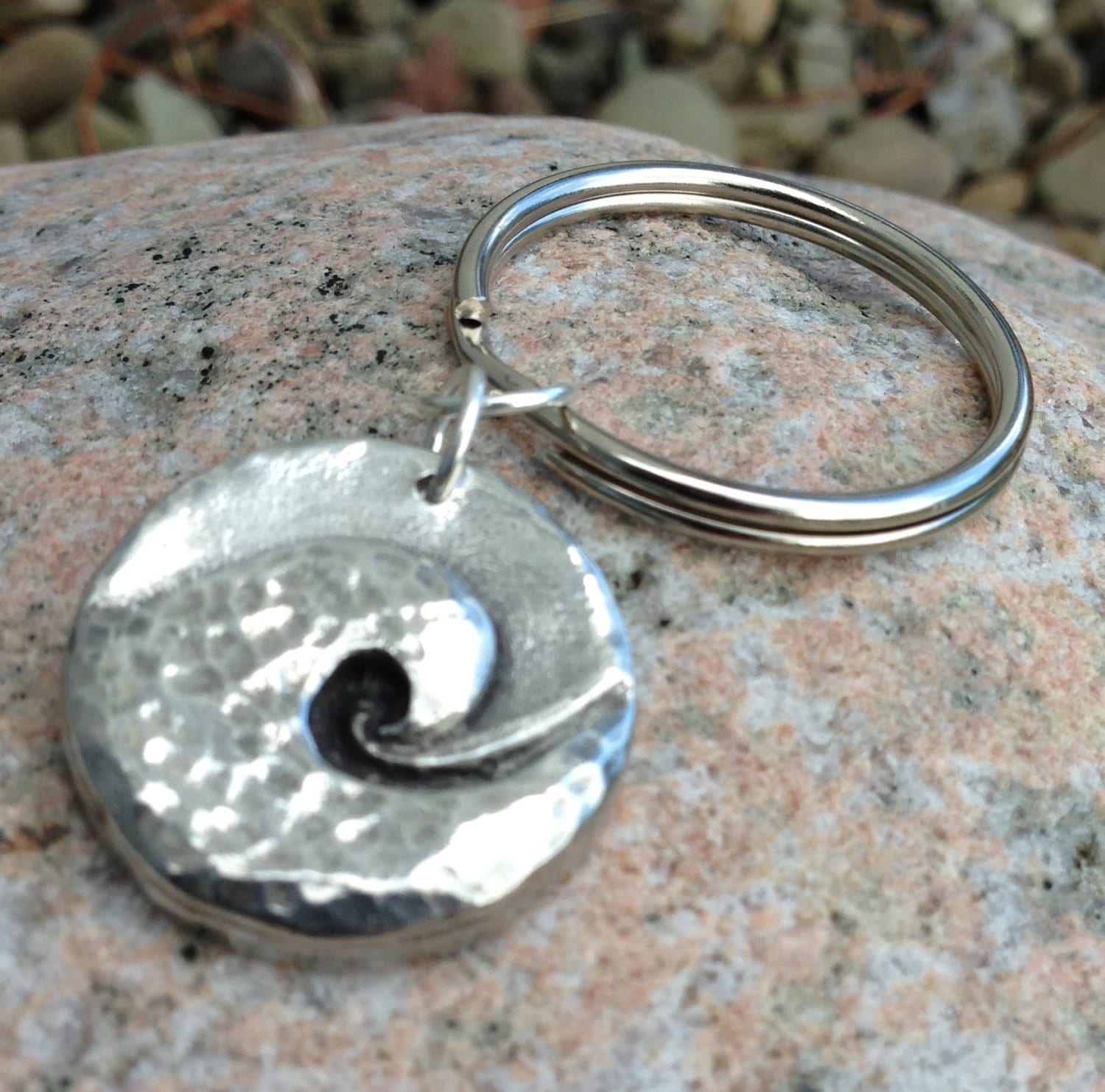 Ocean Wave Key Chain, Hammered Surf Key Ring