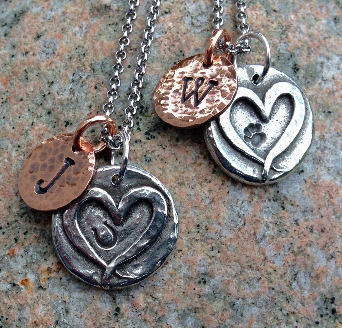 Hoof Print or Paw Print on Heart Necklace, Rustic Jewelry, Mixed Metal ...