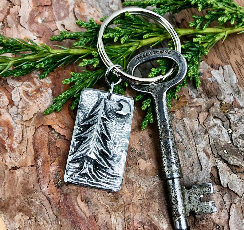 Pine Tree Keychain Evergreen Forest Key Ring Rustic Hand - Etsy