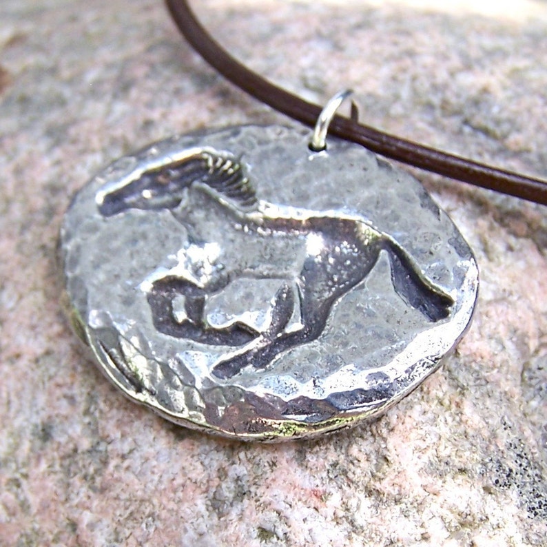 Running Horse Pendant, Mustang Necklace, Rustic Horse Jewelry, Hand ...