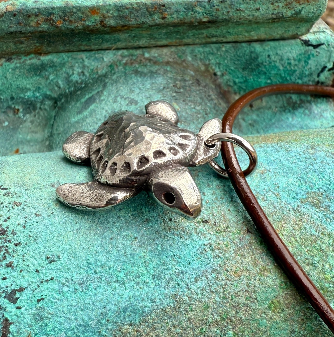Turtle Necklace, Rustic Handmade Jewelry, Hammered Shell, Hand Cast ...