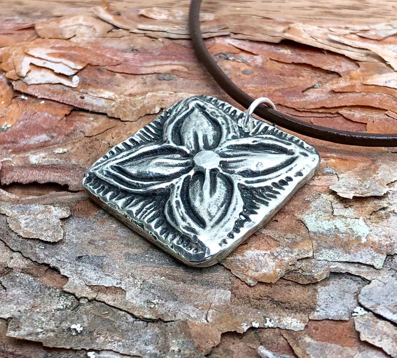 Flower Necklace Floral Pendant Hand Cast Pewter Rustic - Etsy