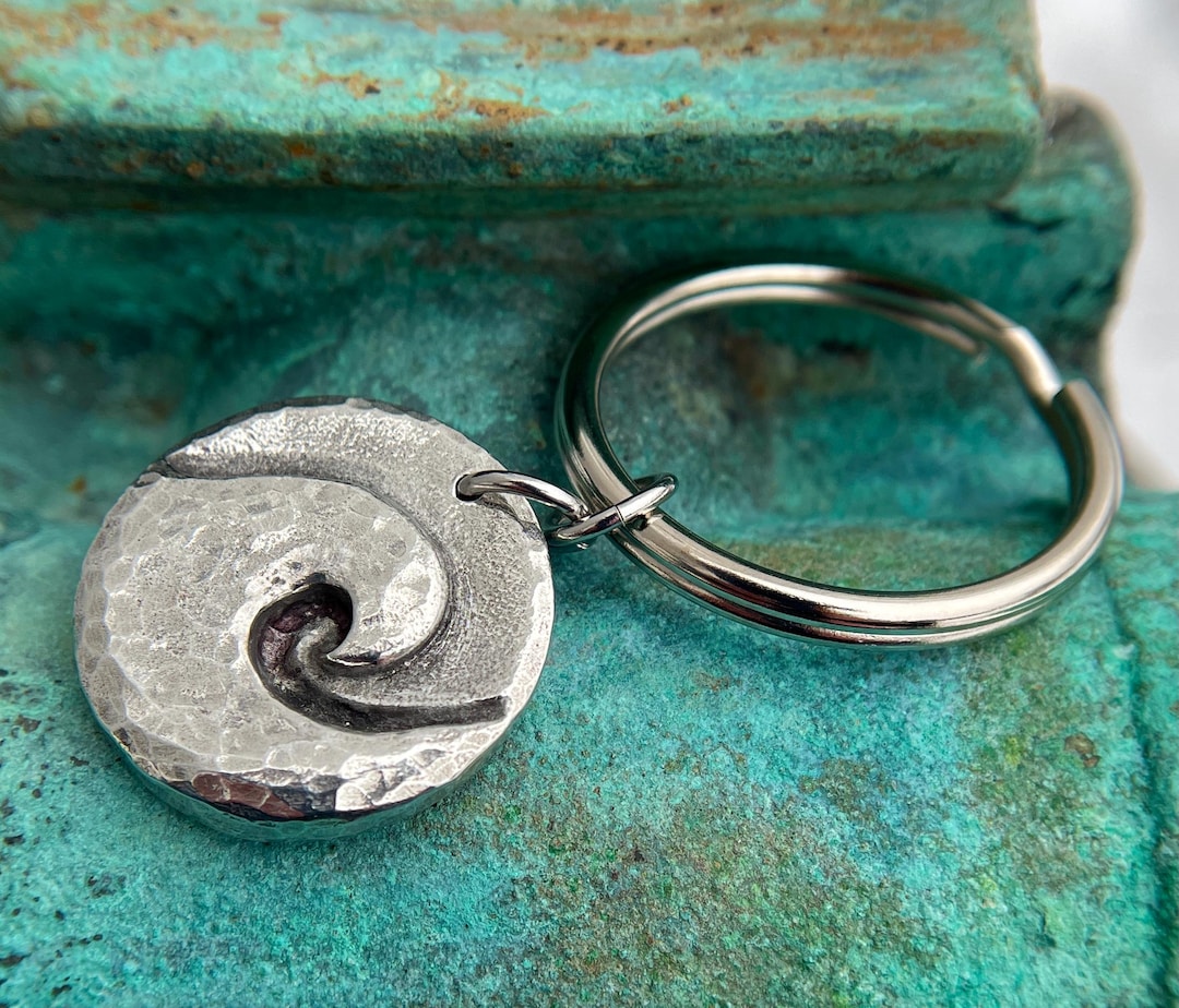 Ocean Wave Key Chain, Hammered Surf Key Ring, Surfer Gift, Swimmer ...