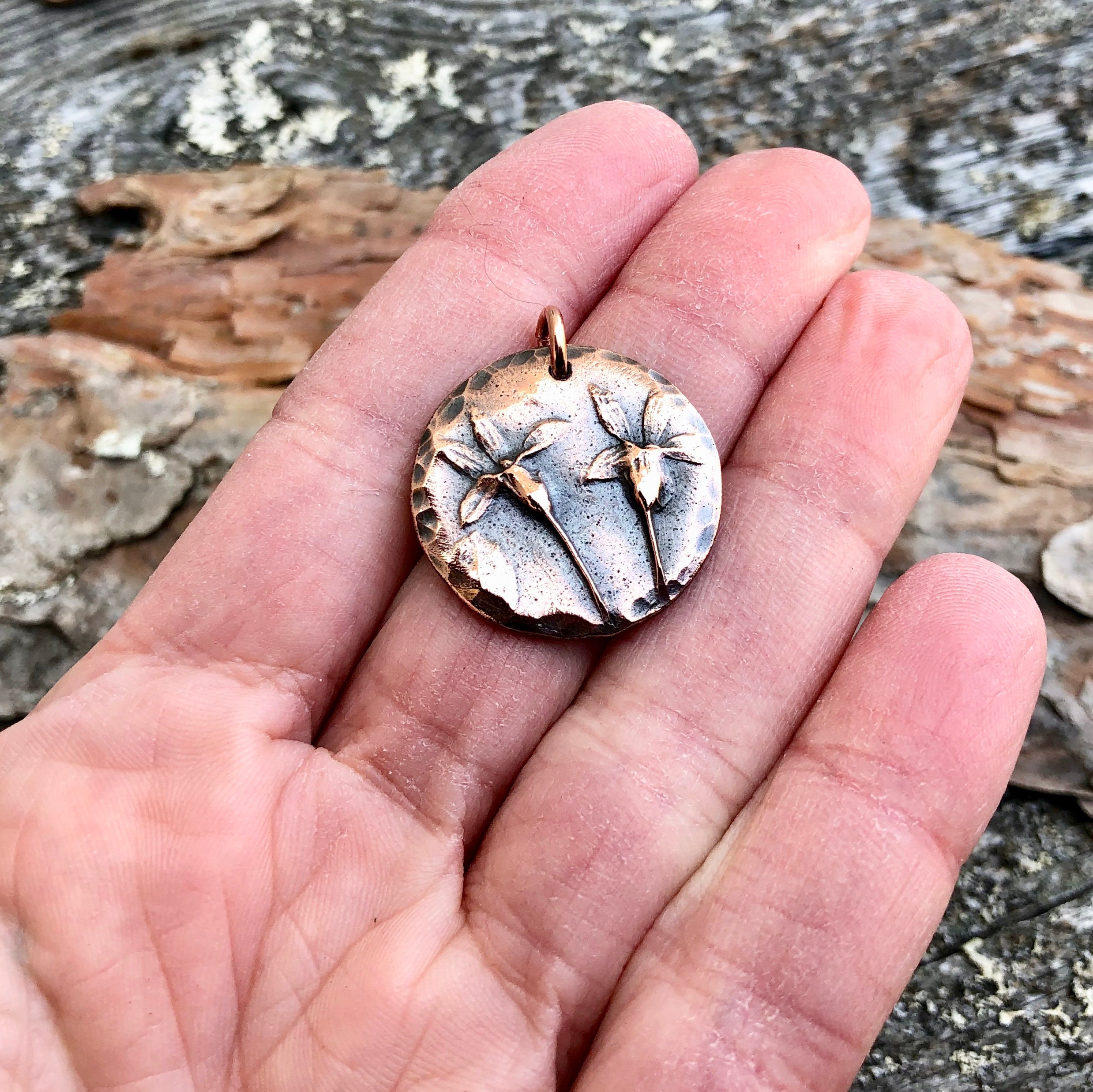 Copper Spring Flower Pendant, Wildflower Nature Jewelry