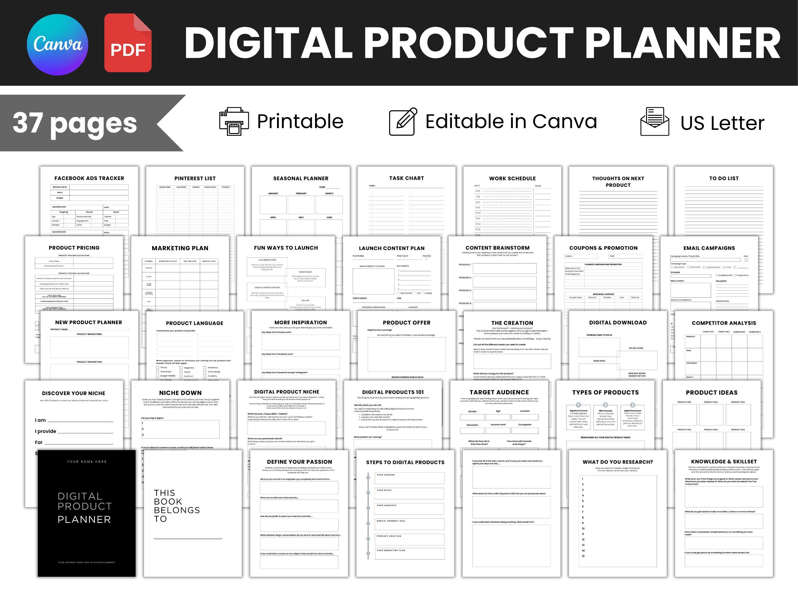 Digital Product Planner Canva Template Editable & Printable Business ...