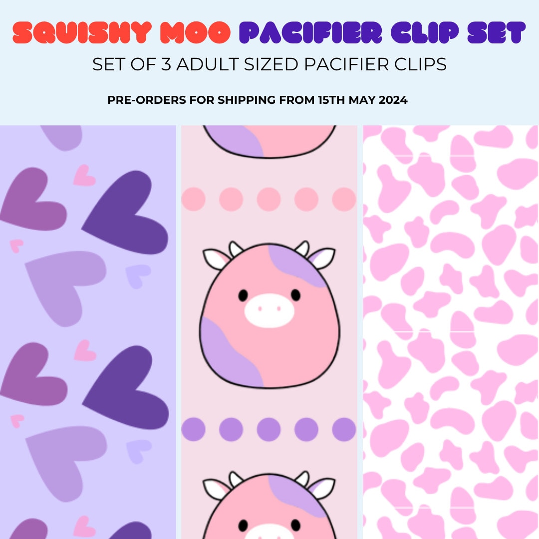 ABDL Adult Baby Squishy Moo Pacifier Clips Set - Etsy