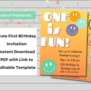 One is Fun Birthday Invitation - 5x7 - Editable Invitation - Etsy