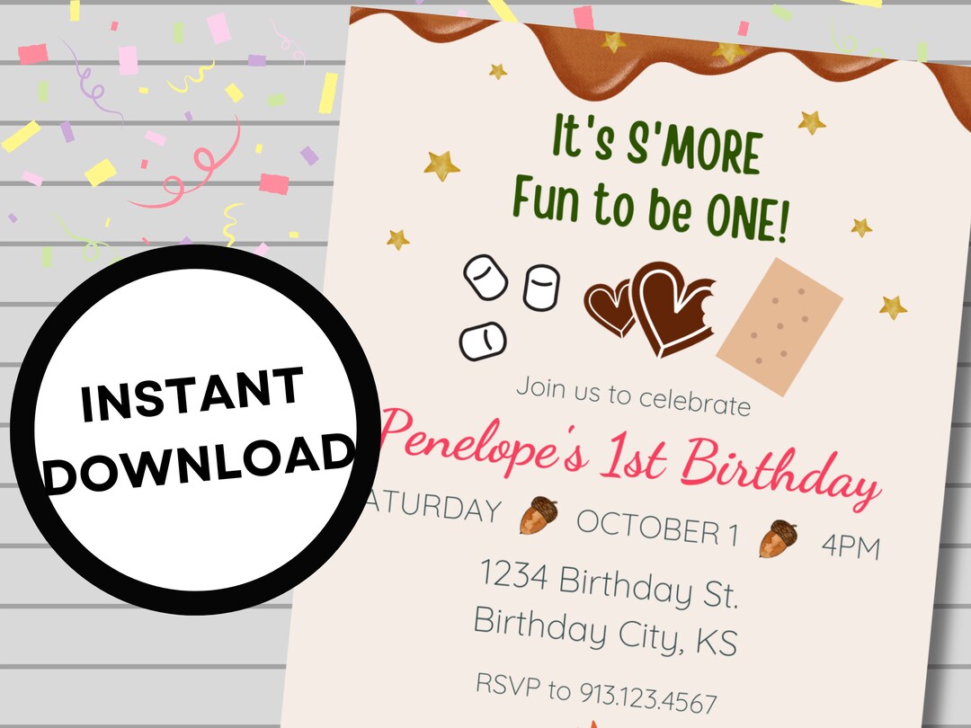 S'more Fun to Be One Birthday Invitation - 5x7 - Editable Invitation - Etsy