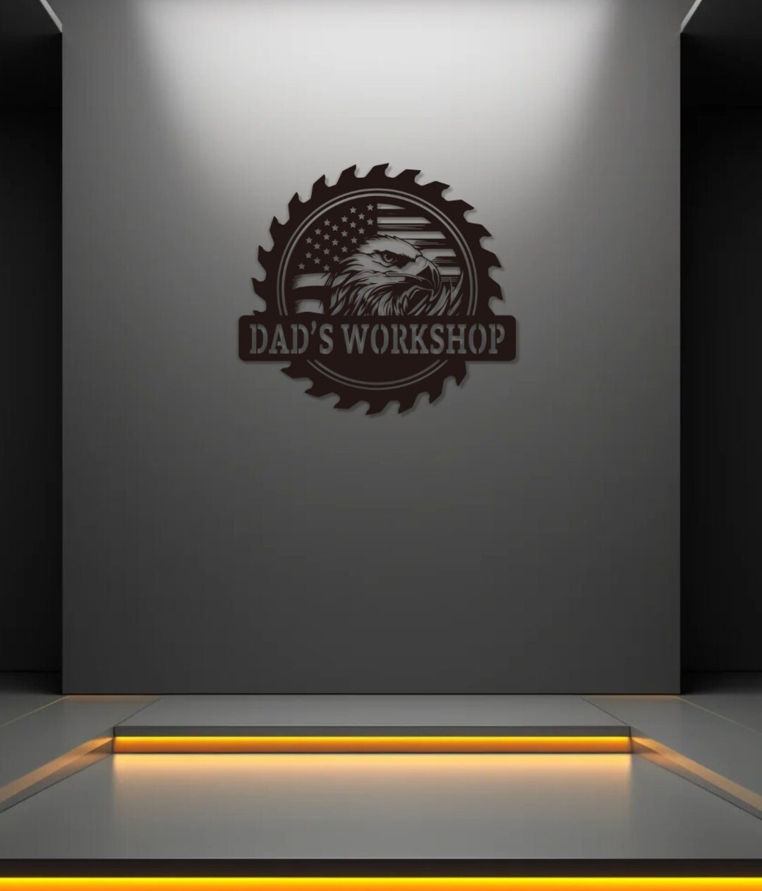 Personalized American Flag Workshop Sign, Custom Metal Shop Sign ...