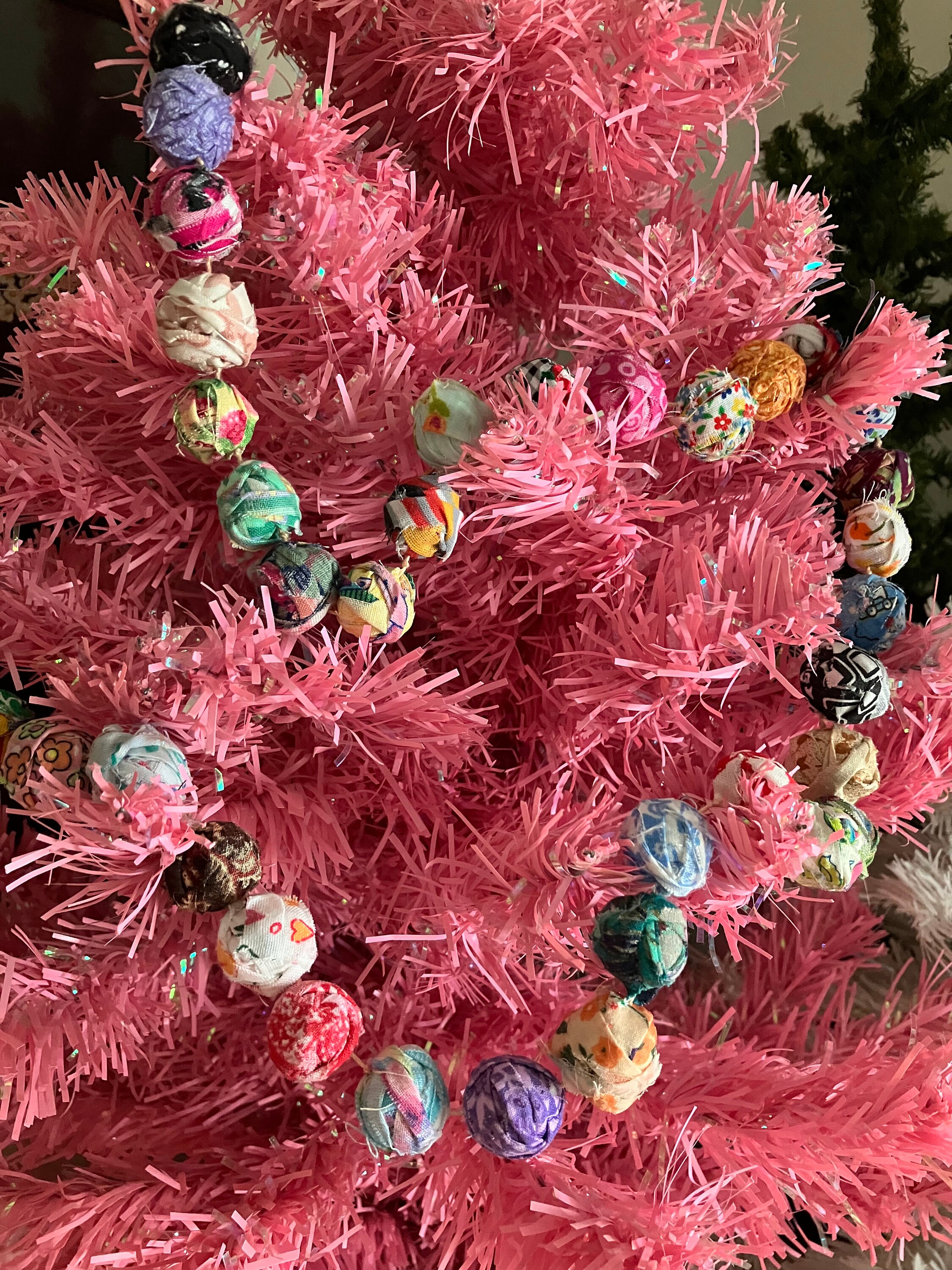 Miniature Rag Ball Fall Christmas Tree Tier Tray Mantle Garland or ...