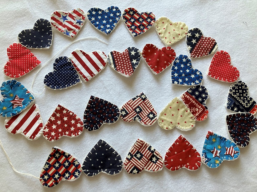 Primitive Penny Rug Fall Autumn Patriotic Christmas Heart Star Garland ...