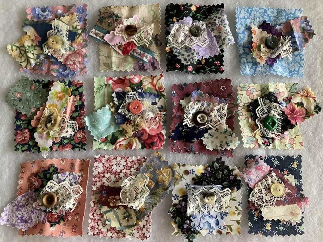 Clusters Snippet Junk Journal Scrapbook Vintage Floral Fabric Button ...