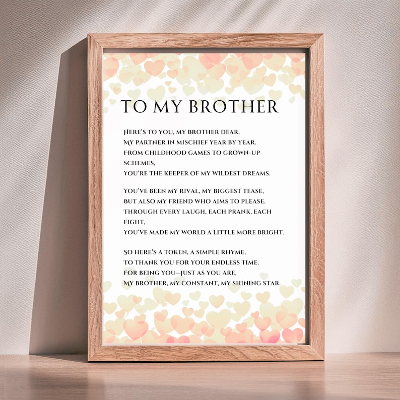 To My Brother Printable Wall Art -instant Print Heartfelt Brother Gift ...