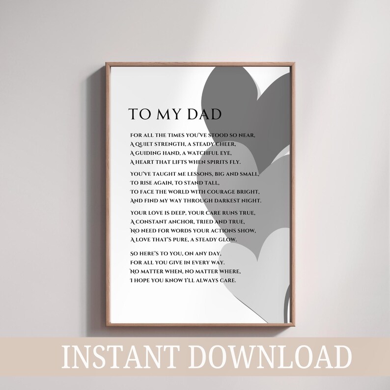 Dad Poem Frame - Instant Print Heartfelt Dad Gift - Instant Home Decor ...