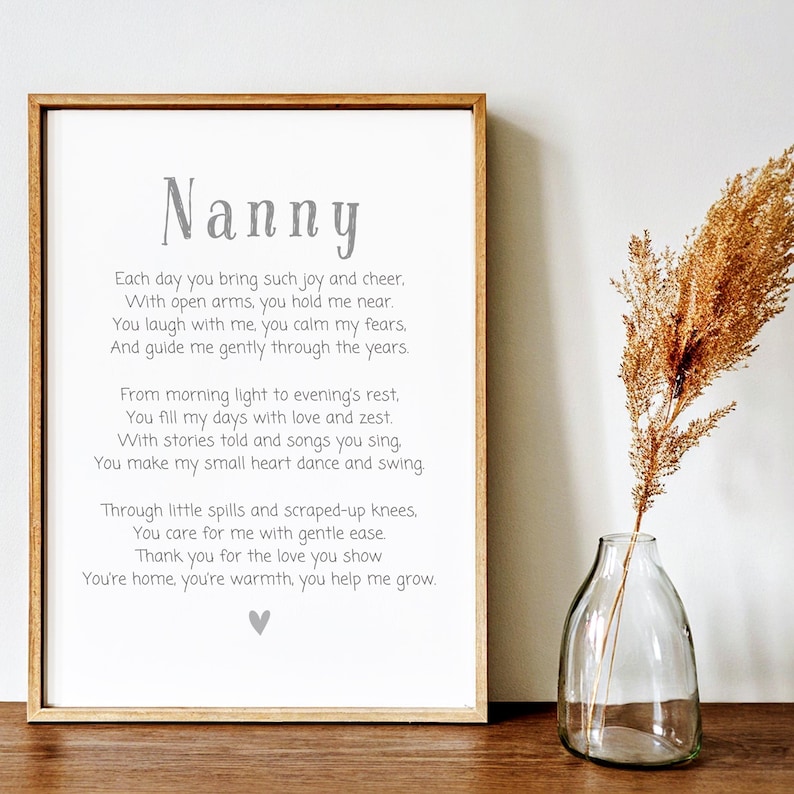 Nanny Poem Print - Gift for Nanny, Grandma, or Grandparent - Birthday ...