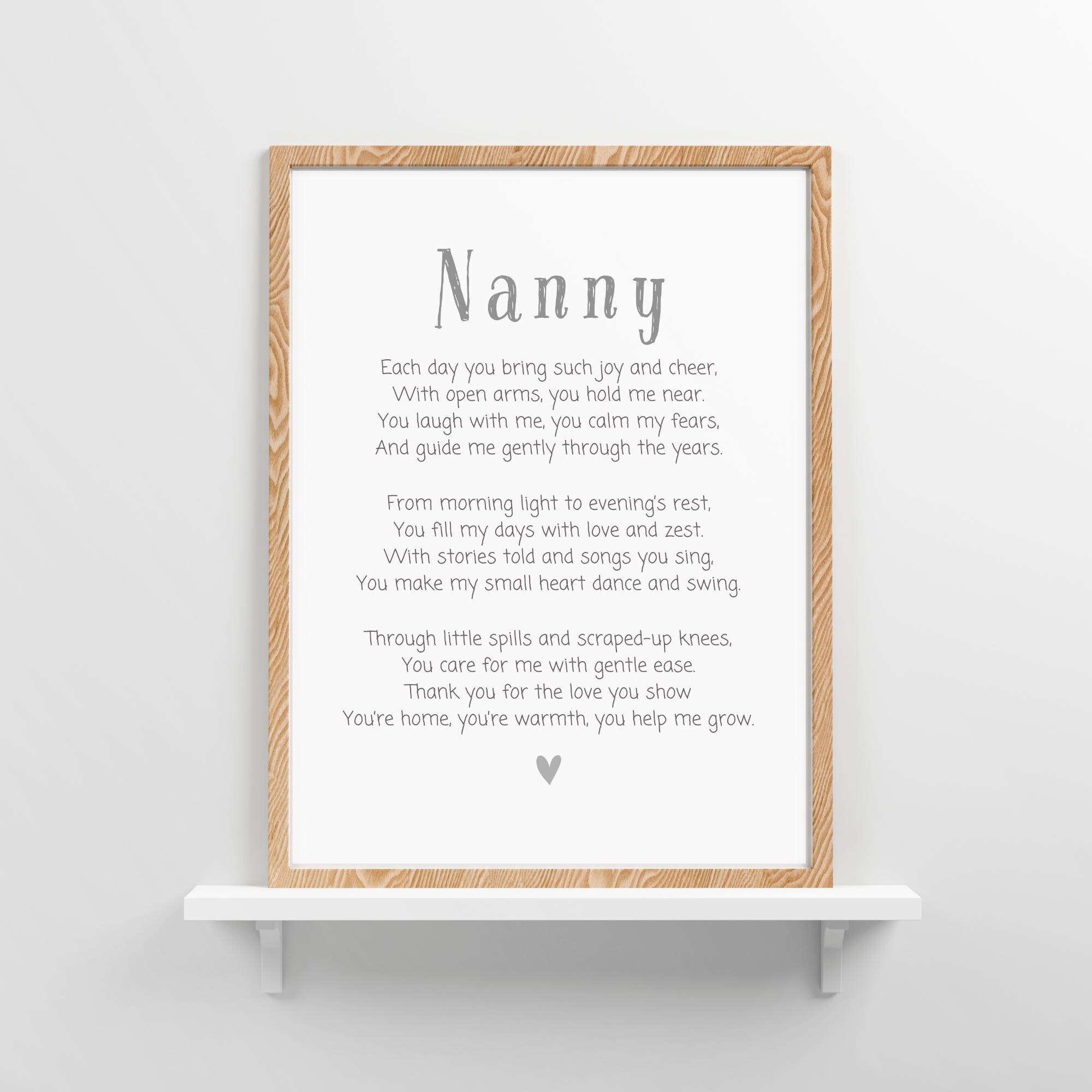 Nanny Poem Print - Gift for Nanny, Grandma, or Grandparent - Birthday ...