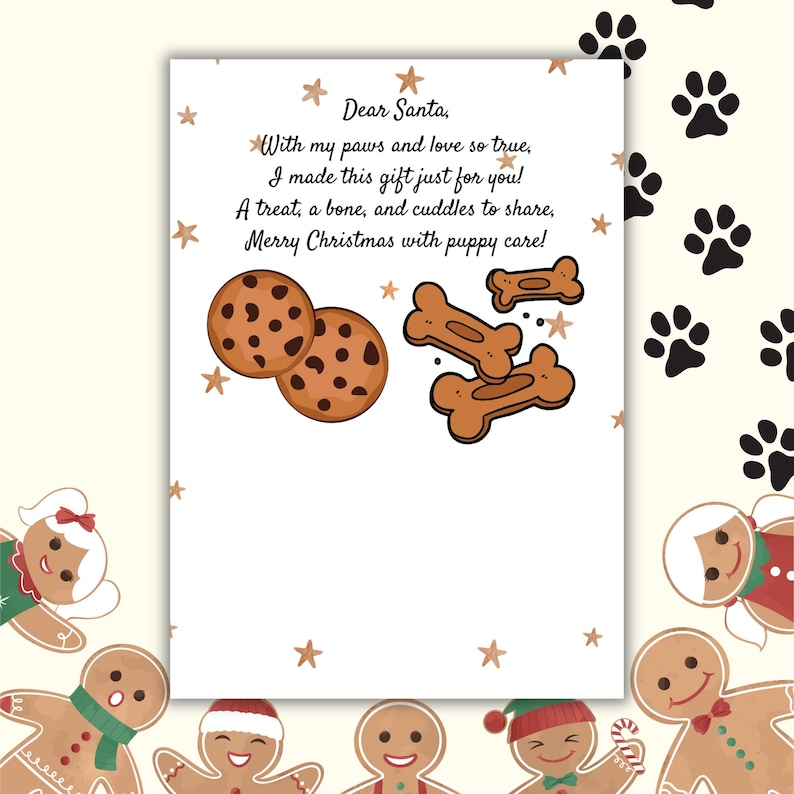 Dog Christmas Letter Printable Paw Prints Pet Holiday Digital Art Puppy ...