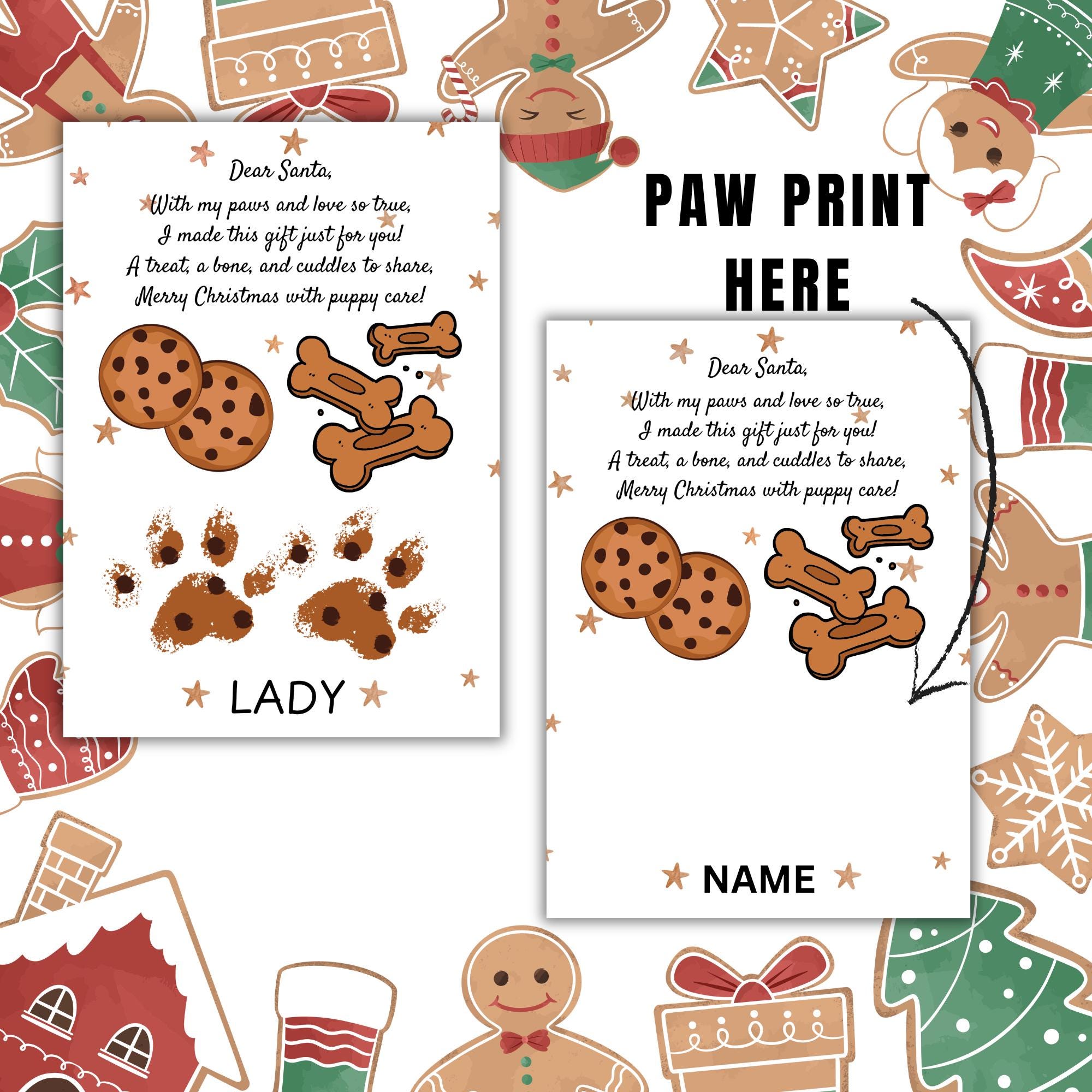 Dog Christmas Letter Printable Paw Prints Pet Holiday Digital Art Puppy ...