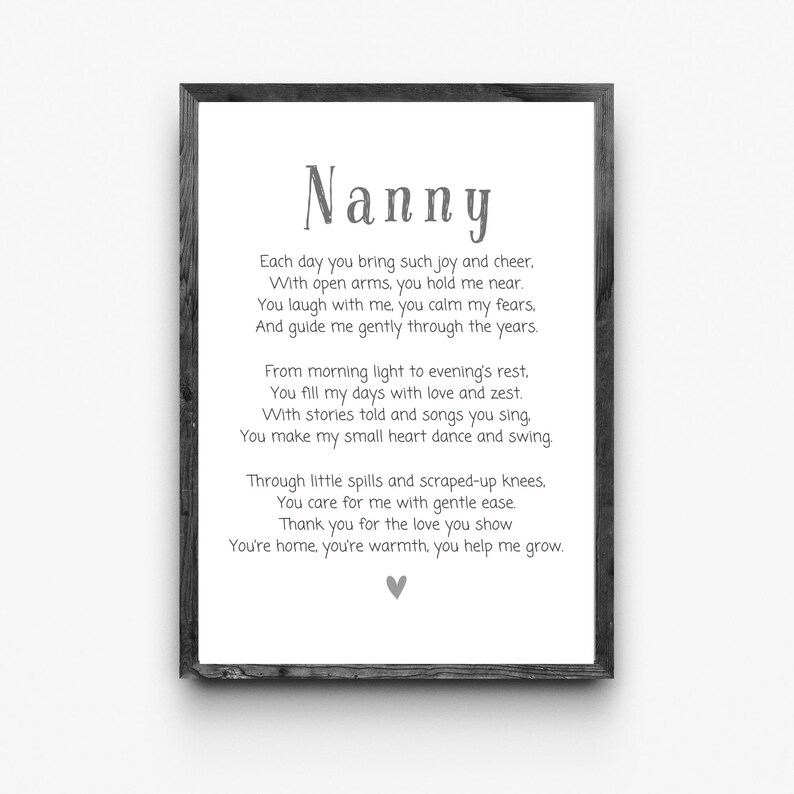 Nanny Poem Print - Gift for Nanny, Grandma, or Grandparent - Birthday ...