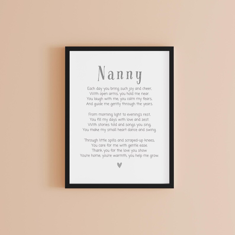 Nanny Poem Print - Gift for Nanny, Grandma, or Grandparent - Birthday ...