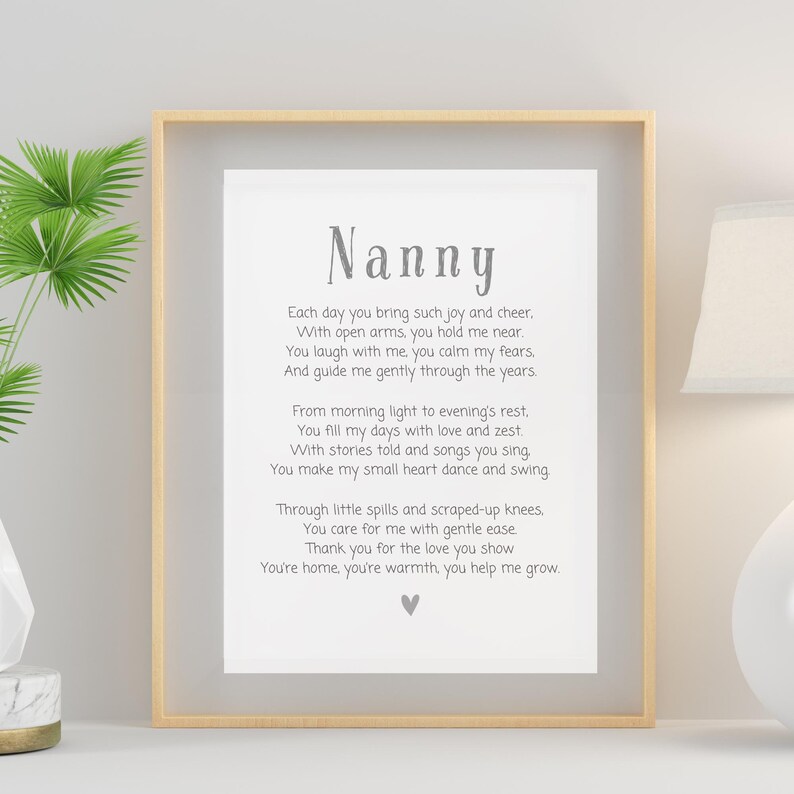 Nanny Poem Print - Gift for Nanny, Grandma, or Grandparent - Birthday ...