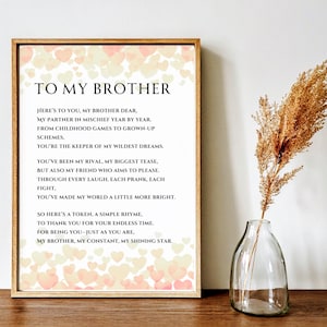 To My Brother Printable Wall Art -instant Print Heartfelt Brother Gift ...