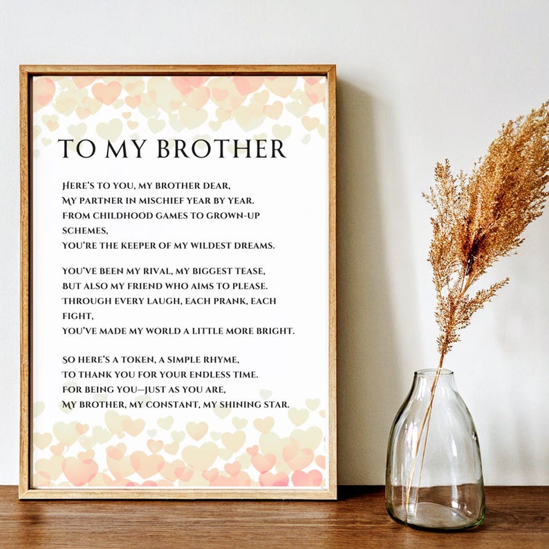 To My Brother Printable Wall Art -instant Print Heartfelt Brother Gift ...