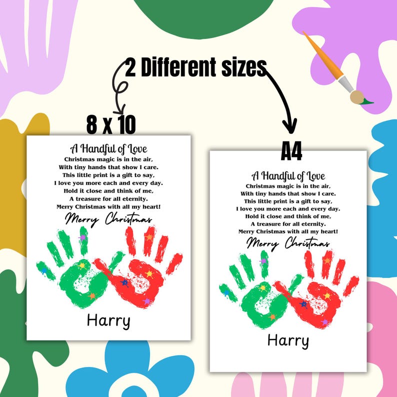 Christmas Handprint Art -kids Handprint Holiday Gift -DIY Xmas Gift for ...