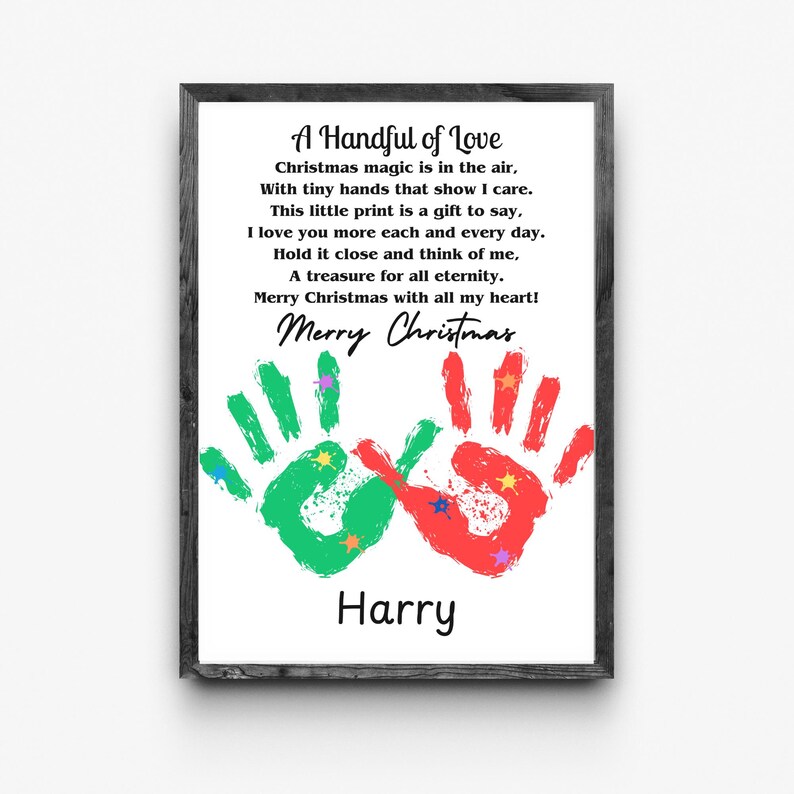 Christmas Handprint Art -kids Handprint Holiday Gift -DIY Xmas Gift for ...