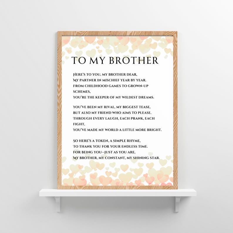 To My Brother Printable Wall Art -instant Print Heartfelt Brother Gift ...